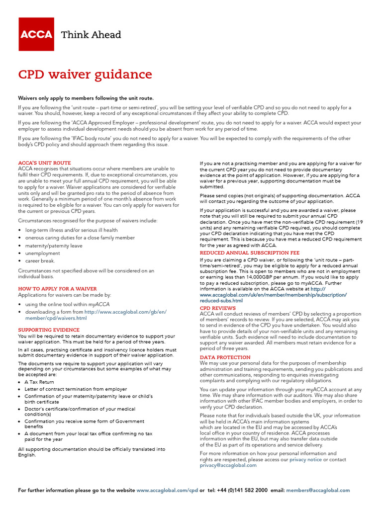 ACCA CPD Waiver Guidance 2025 | PDF