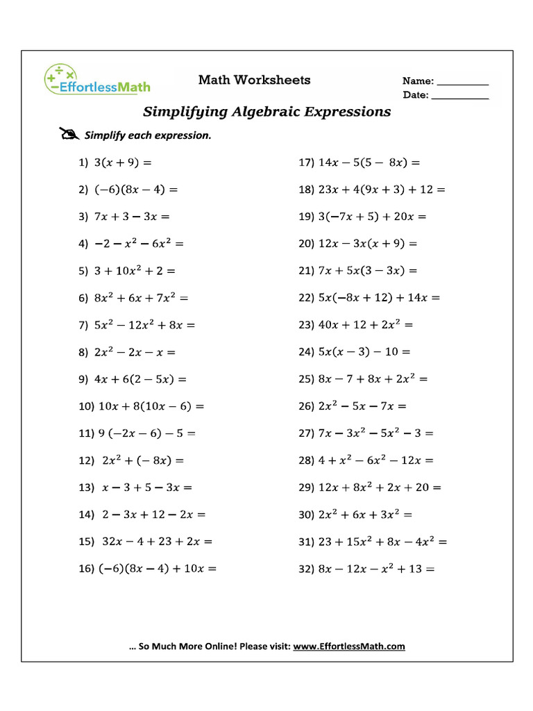 Simplifying Algebraic Expressions | PDF