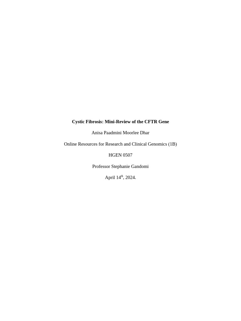 CFTR Gene and Cystic Fibrosis Overview | PDF | Biology | Molecular Biology