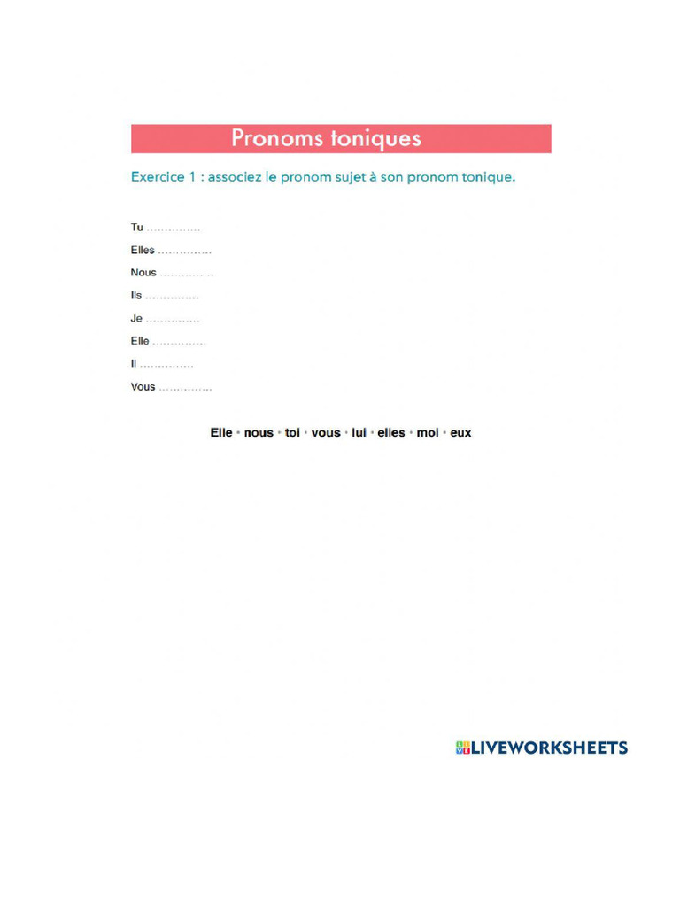 Les Pronoms Toniques | PDF