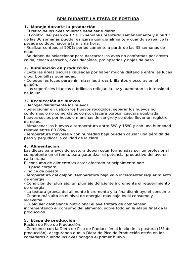 BPM Durante La Etapa de Postura | PDF | Alimentos | Aves