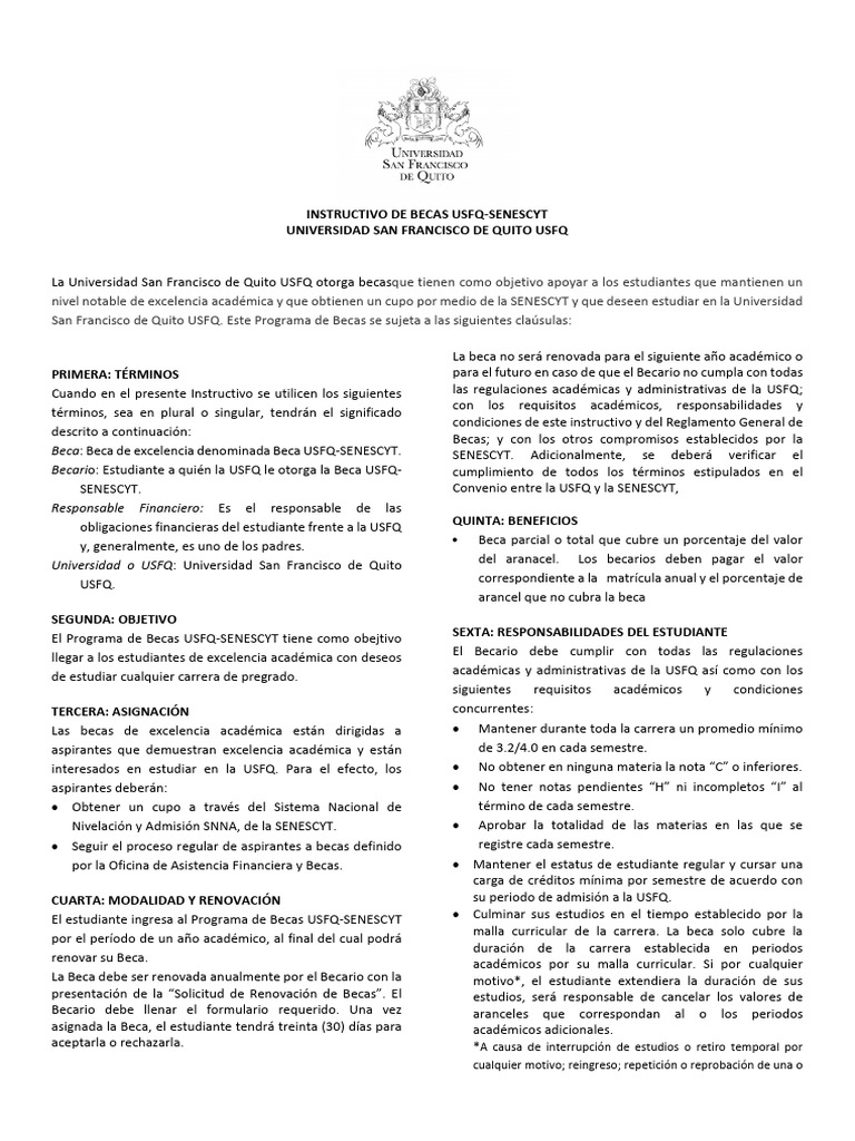 Instructivo Becas Usfq Senescyt 2022 | PDF | Beca