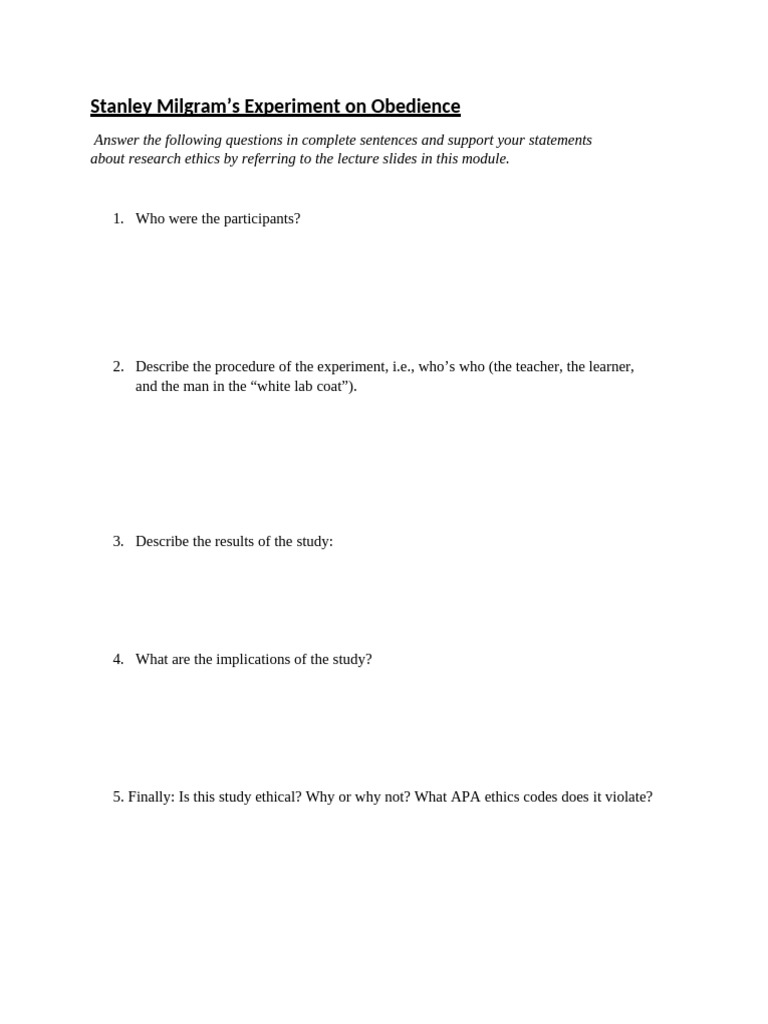 Stanley Milgram's Experiment - Questions | PDF