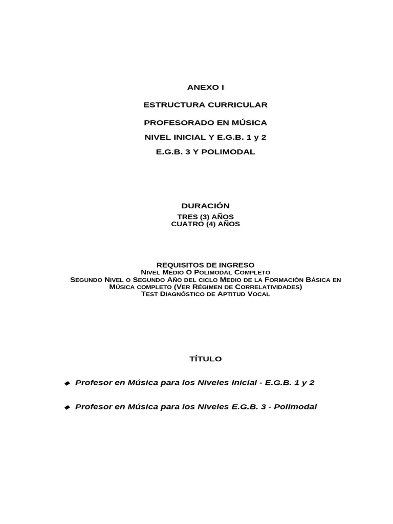 Anexos Resolución 13234 Formación Docente MÚSICA | PDF | Maestros | Canto