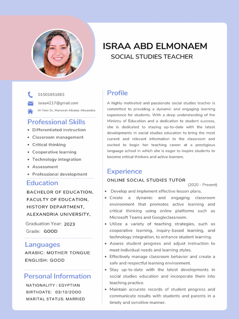 Israa Social Studies Resume | PDF