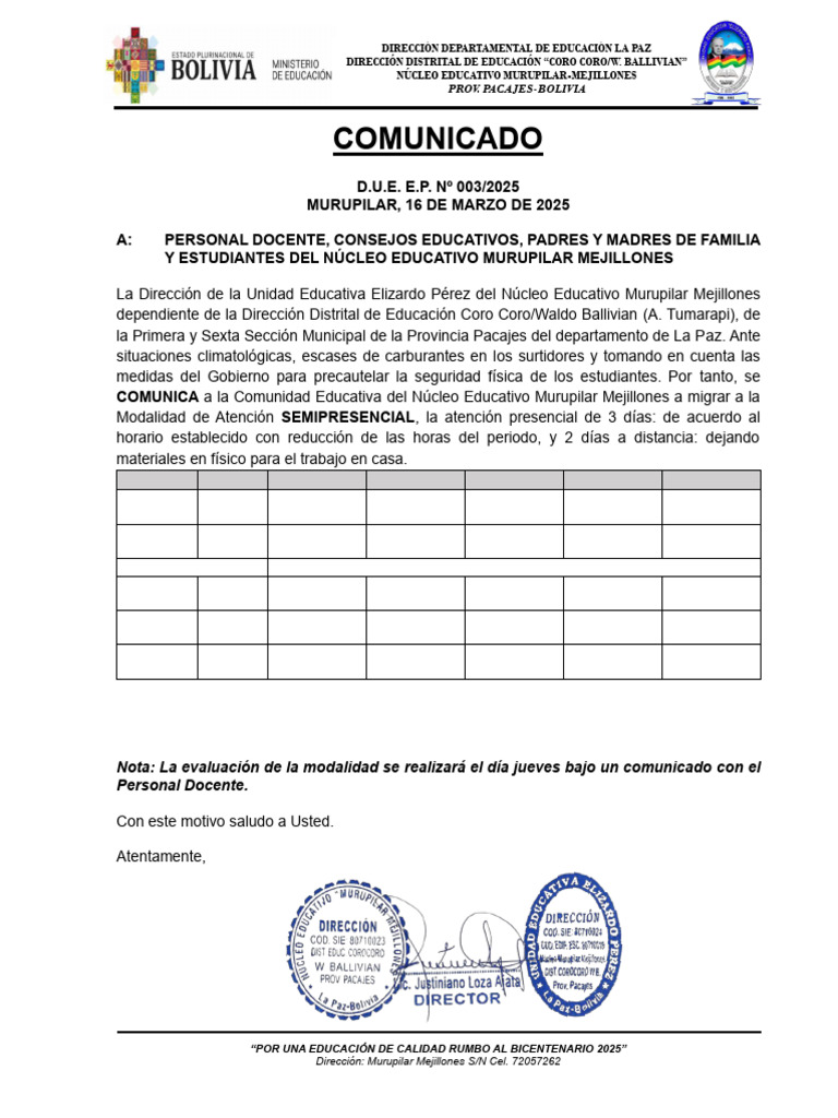 Comunicado N°003-Cambio de Modalidad | PDF