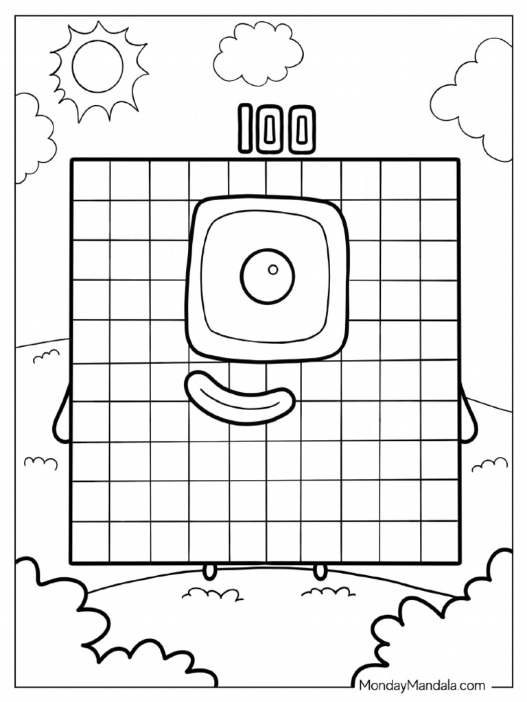 Detailed 100 Numberblocks Coloring Sheet | PDF