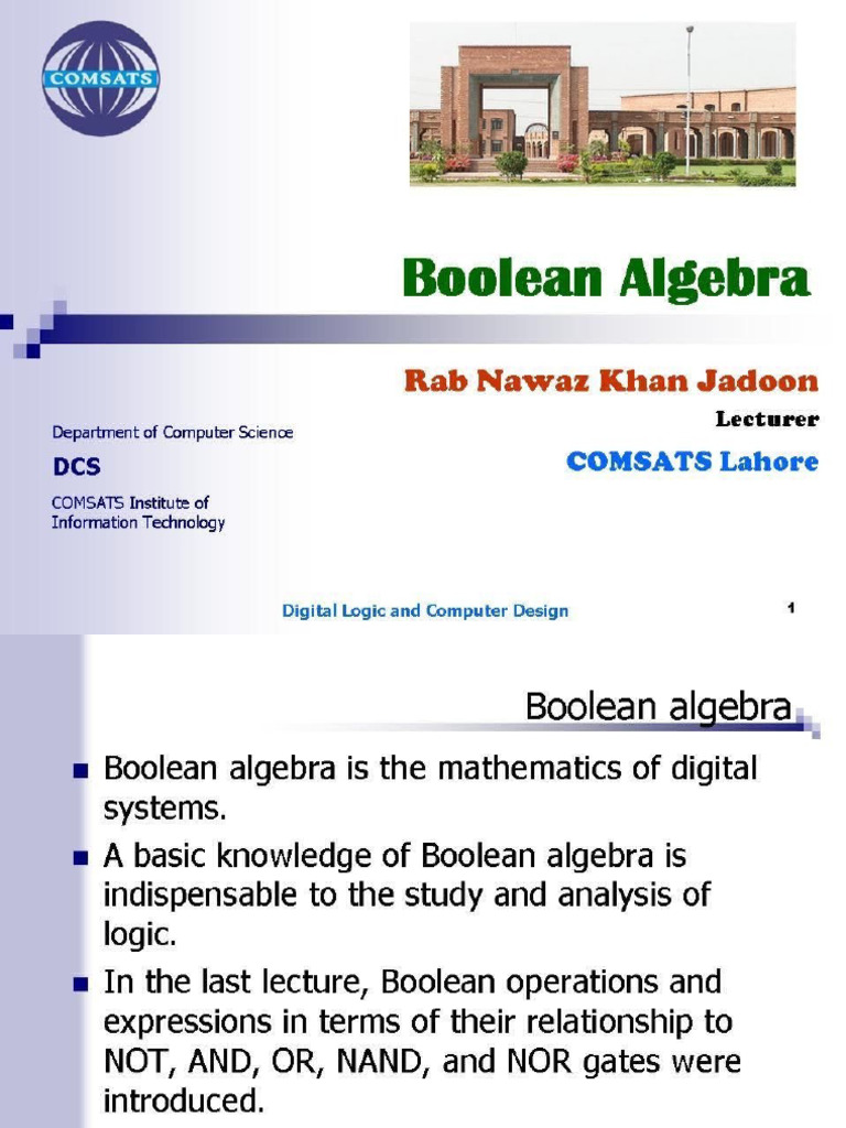 Boolean Algebra - Rab Nawaz Jadoon | PDF