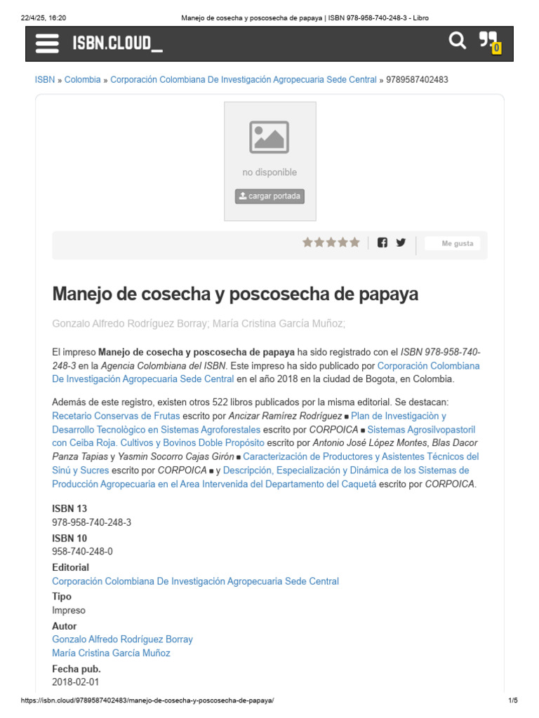 Manejo de Cosecha y Poscosecha de Papaya - ISBN 978-958-740-248-3 - Libro | PDF | Colombia