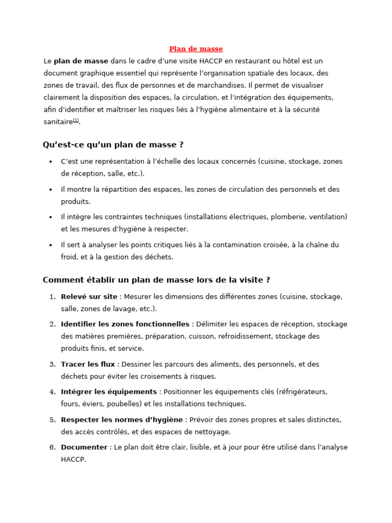 Plan de masse pour restaurants HACCP | PDF | Cuisine | Analyse des ...