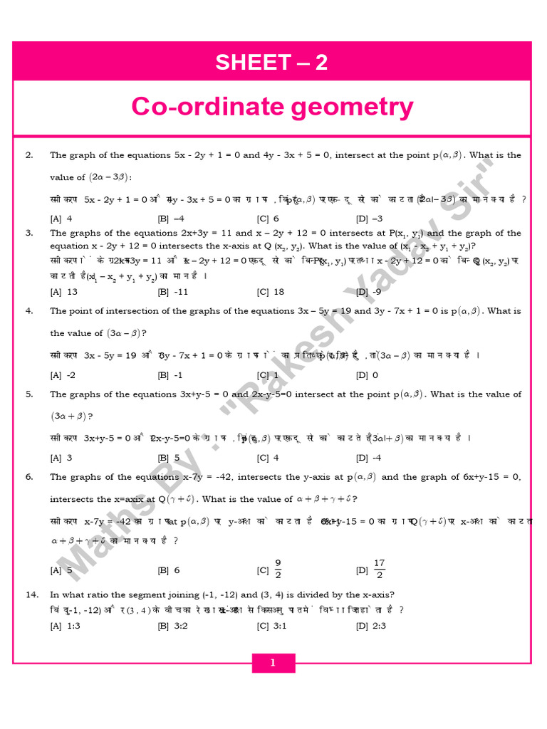 Co-Ordinate Geometry Sheet-02 463498 Crwill | PDF | Geometry | Analytic ...
