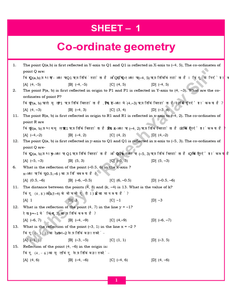 Co-ordinate Geometry Sheet-01_463490_crwill | PDF | Orthogonality | Analytic Geometry