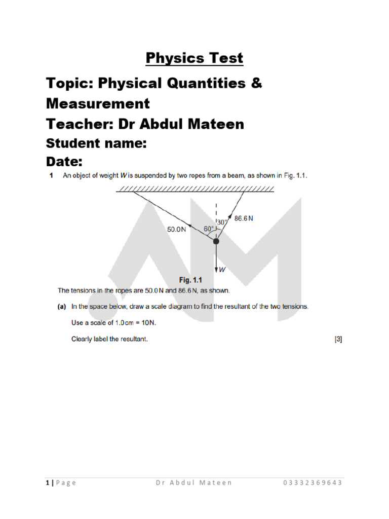Physical Quantities & Measurement test_w | PDF