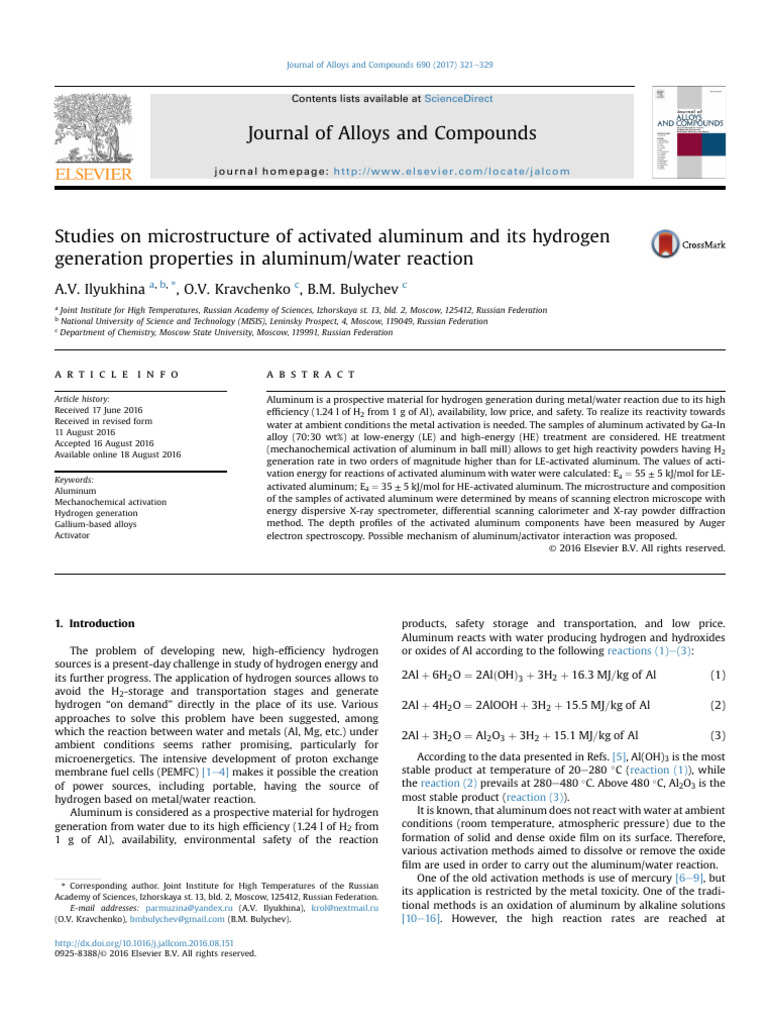 Activated Aluminum for Hydrogen Generation | PDF | Aluminium ...