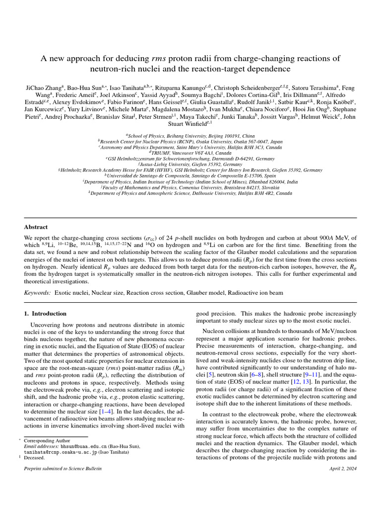 A New Approach For Deducing Rms Proton Radii From Charge-Changing ...