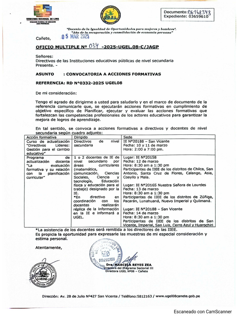 OFICIO MULTIPLE N° 034-2025_CONVOCATORIA A ACCIONES FORMATIVAS _NIVEL SECUNDARIA | PDF