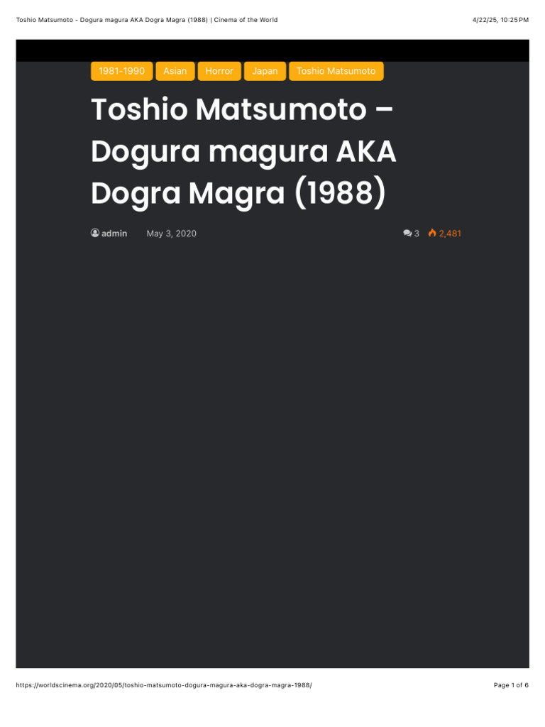 Toshio Matsumoto - Dogura Magura AKA Dogra Magra (1988) - Cinema of The World | PDF