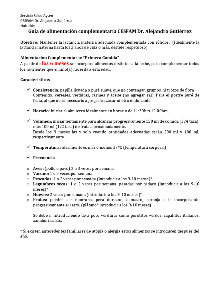 Guía de Alimentación Complementaria | PDF | Fruta | Alimentos