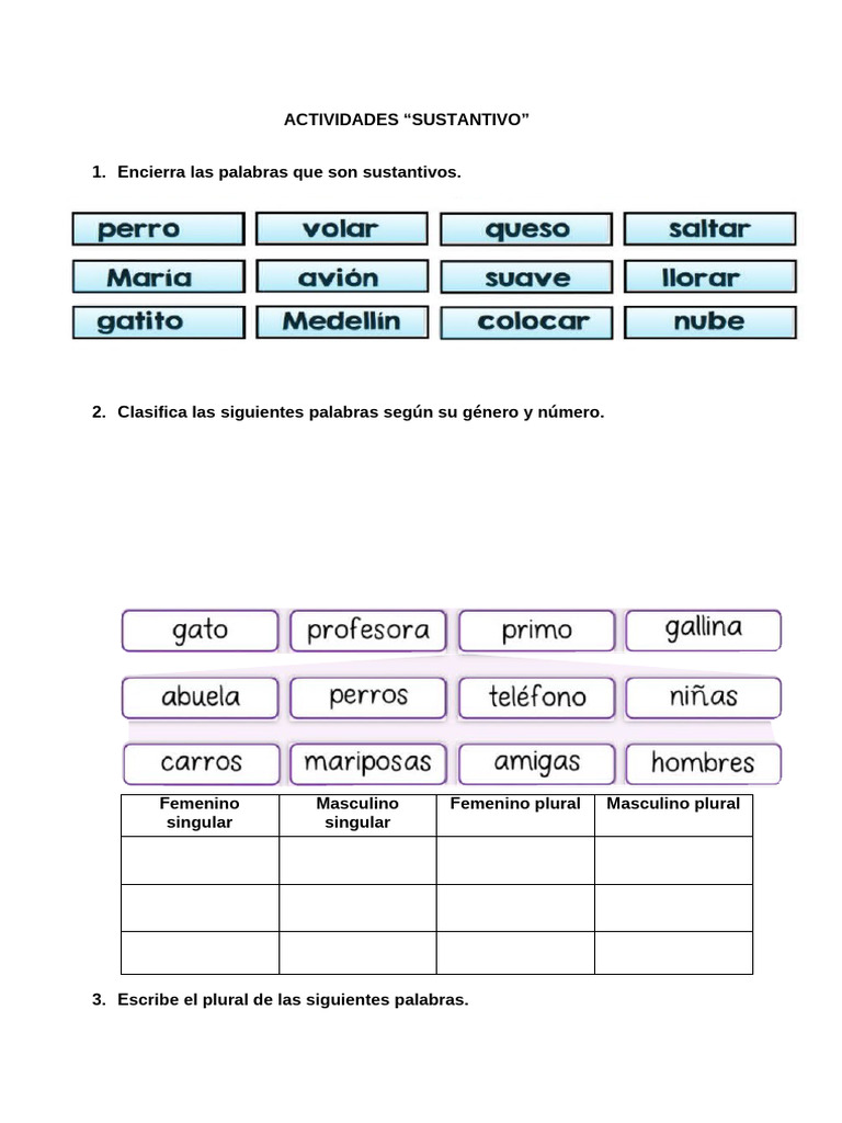 Actividades de Gramática: Sustantivos, Adjetivos y Verbos | PDF