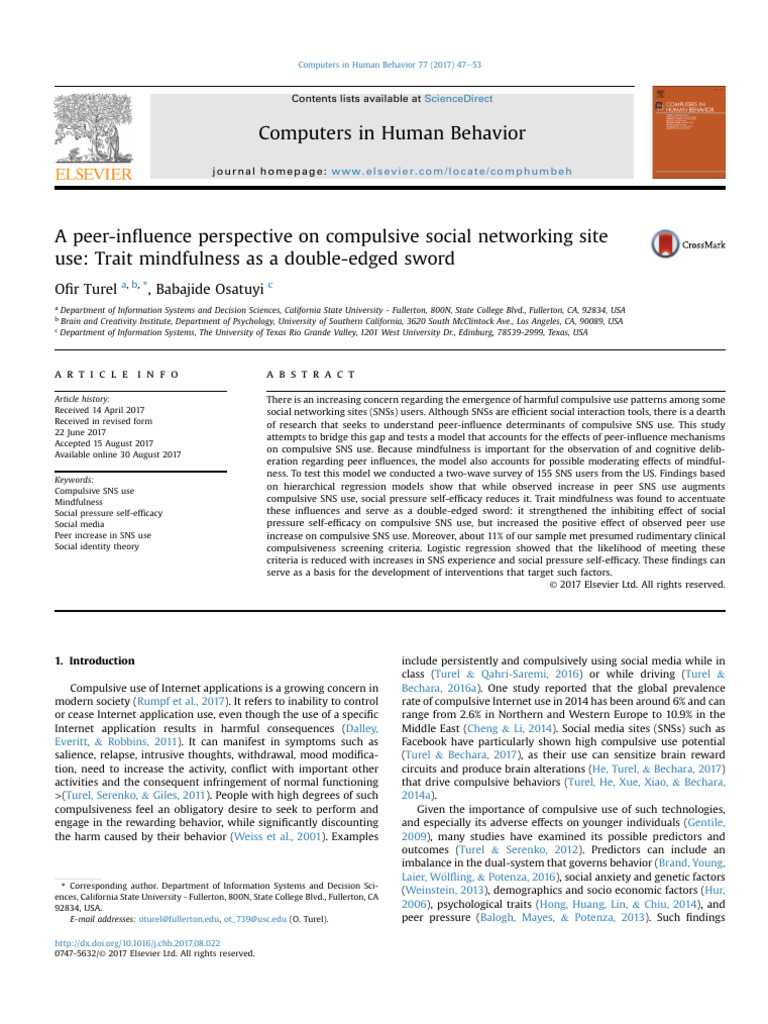 Peer Influence on Compulsive SNS Use | PDF | Dependent And Independent ...