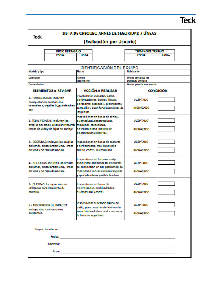 Check List Trabajo de Altura | PDF