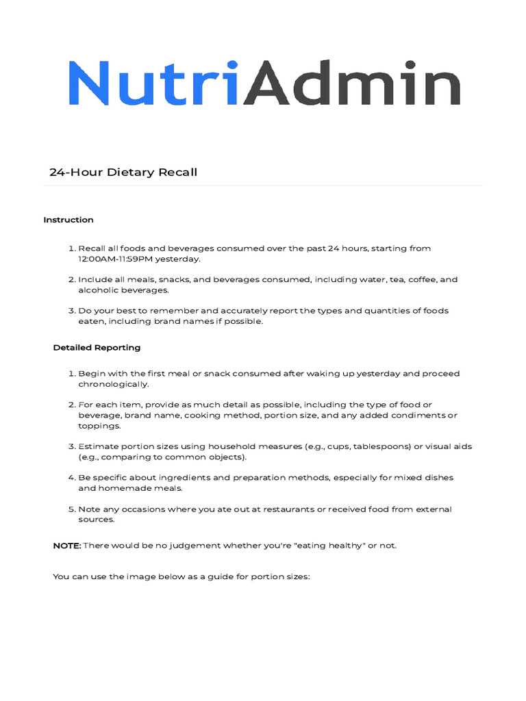 24 Hour Dietary Recall 1 | PDF