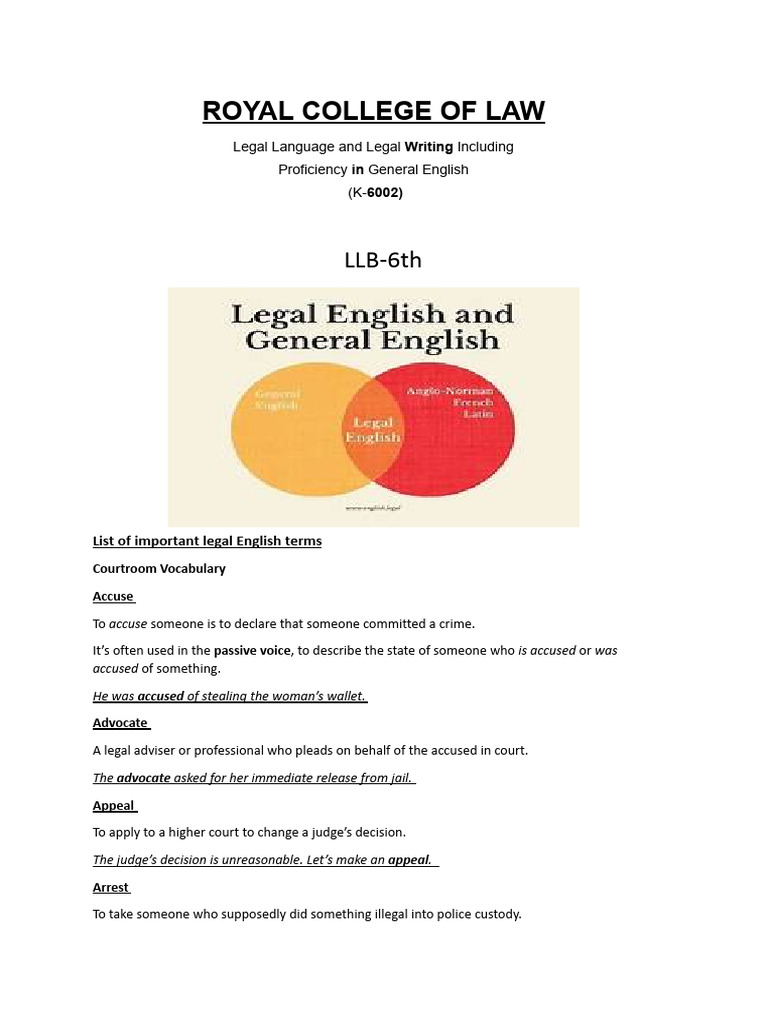 K-6002 Legal Language Notes | PDF | Verb | Subject (Grammar)