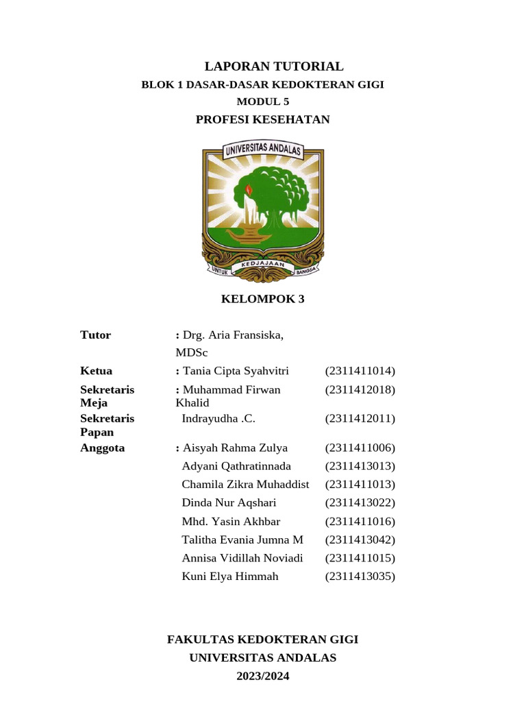 Laporan Tutorial Kelompok 3 (BLOK 1 MODULl 5) | PDF