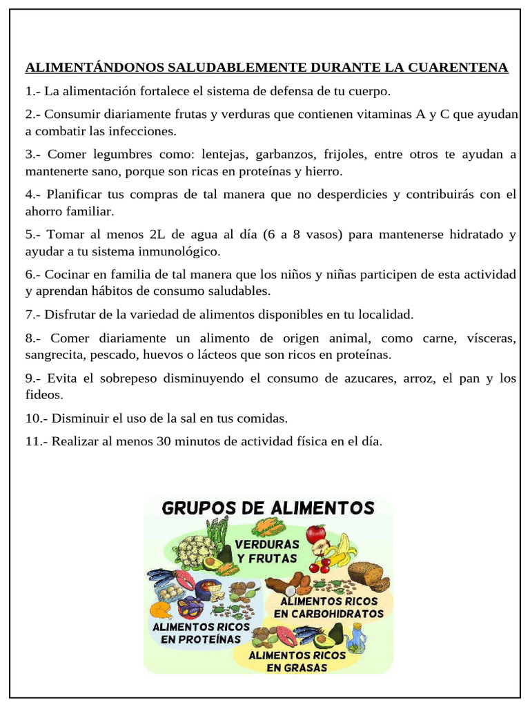 Alimentándonos Saludablemente Durante La Cuarentena | PDF