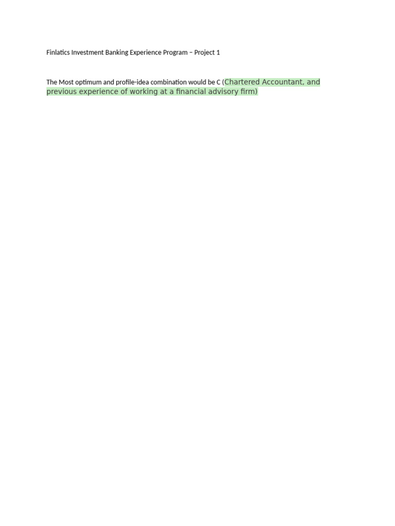 Finlatics Investment Banking Project 1 | PDF