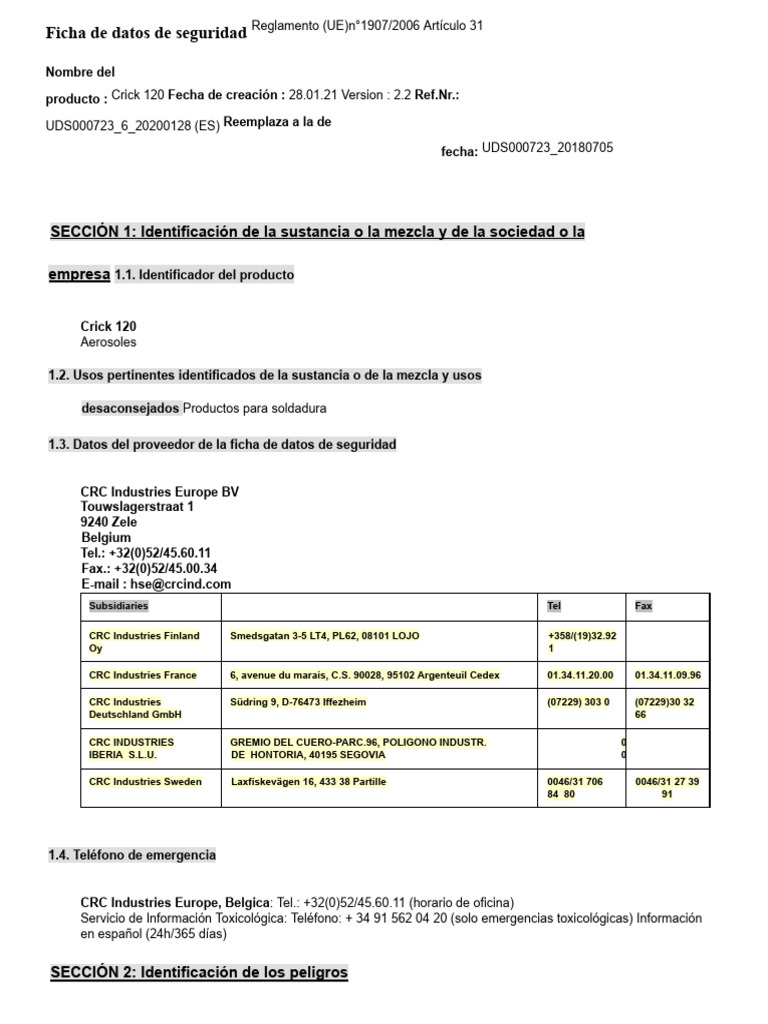 2021 - 01 - 28 Fds-Crick-120-Crc-Importado-Sga PDF | PDF | Química