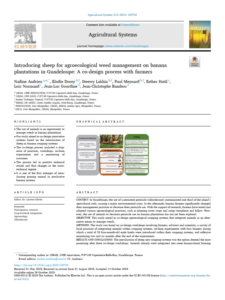 Introducing sheep for agroecological weed management on banana | PDF ...
