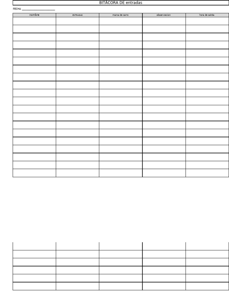 Bitácora de Entradas de Vehículos | PDF