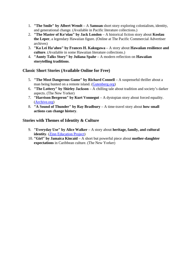 Short Stories on Identity and Culture | PDF