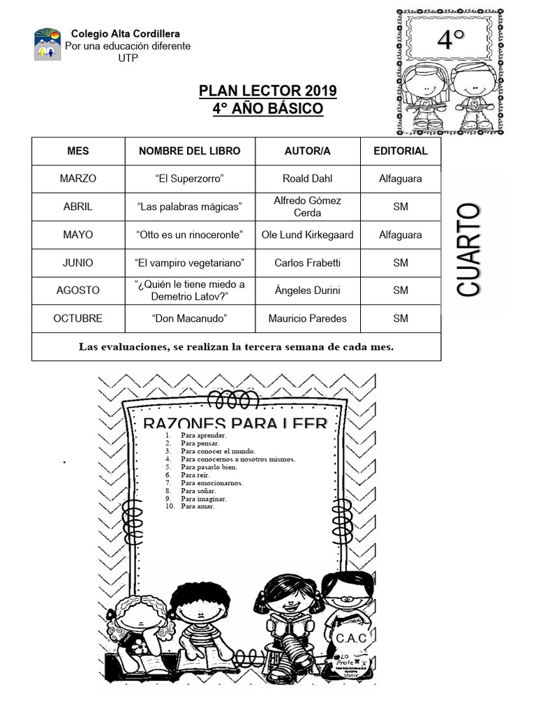 Plan Lector 4° Basico 2019 | PDF