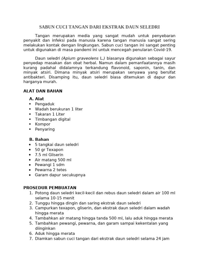 Projek Sabun Cuci Tangan Dari Ekstrak Daun Seledri | PDF