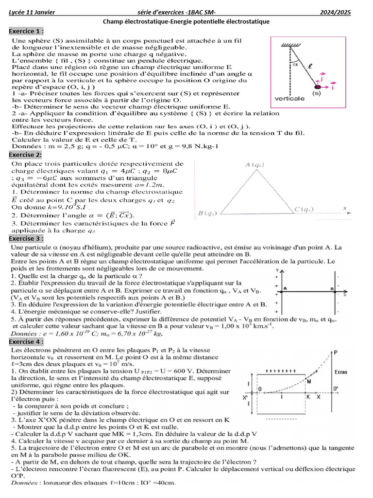 Exercices Électrostatique 1BAC SM 2024 | PDF