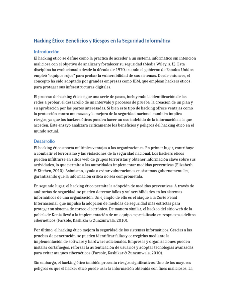 Hacking Etico Essay | PDF | Sombrero Blanco (Seguridad Informática ...