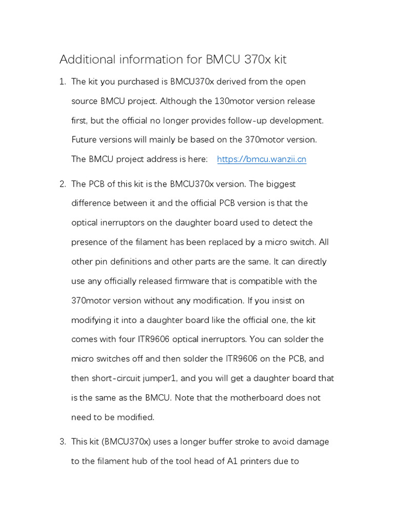 Additional Information For BMCU 370X Kit | PDF