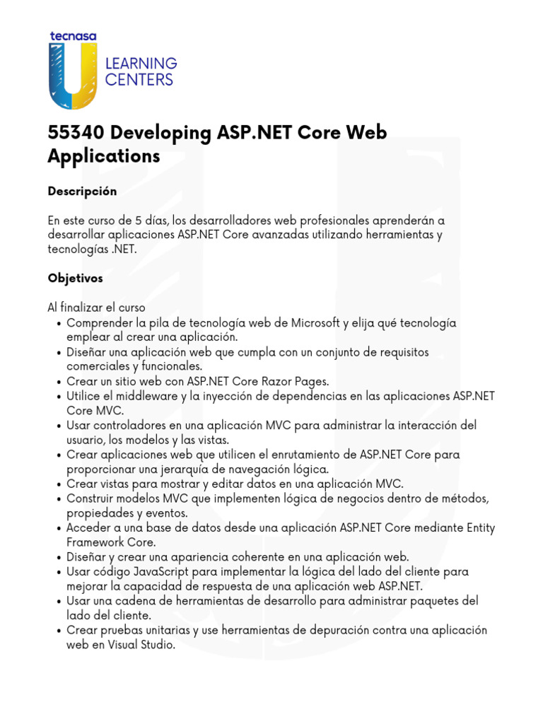 55340 Developing Core Web Applications Sp Pdf Aplicación