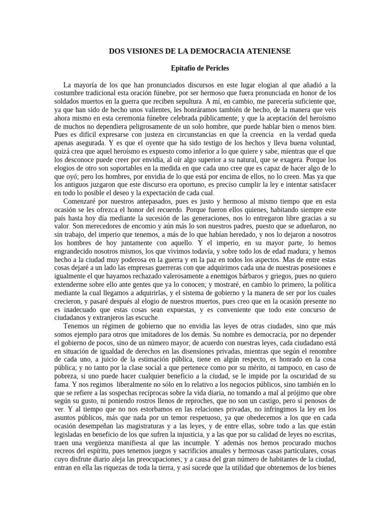 Dos Visiones de La Democracia Ateniense | PDF | Democracia | Ideologías ...