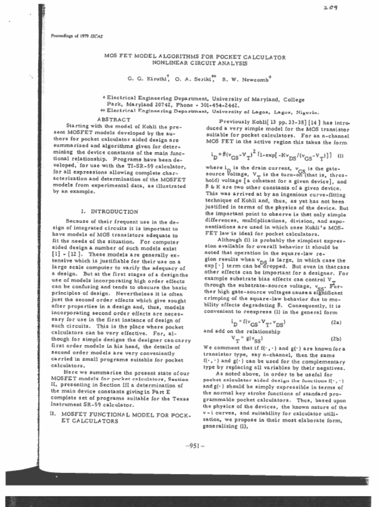 204 MOS Model For Calculator | PDF