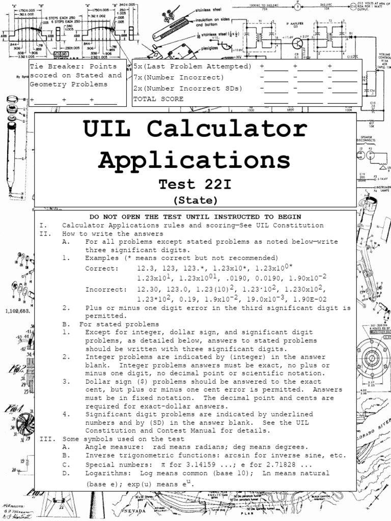 UIL Calculator Applications Test 22I | PDF | Area | Trigonometric Functions