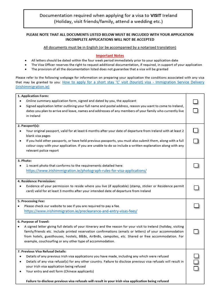English Version. Visit Visa Checklist March 2023-1 | PDF | Travel Visa ...