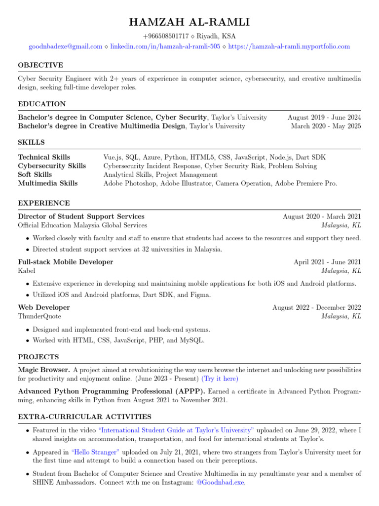 HamzahAmmarAl Ramli CV 2 | PDF | Computer Security | Security