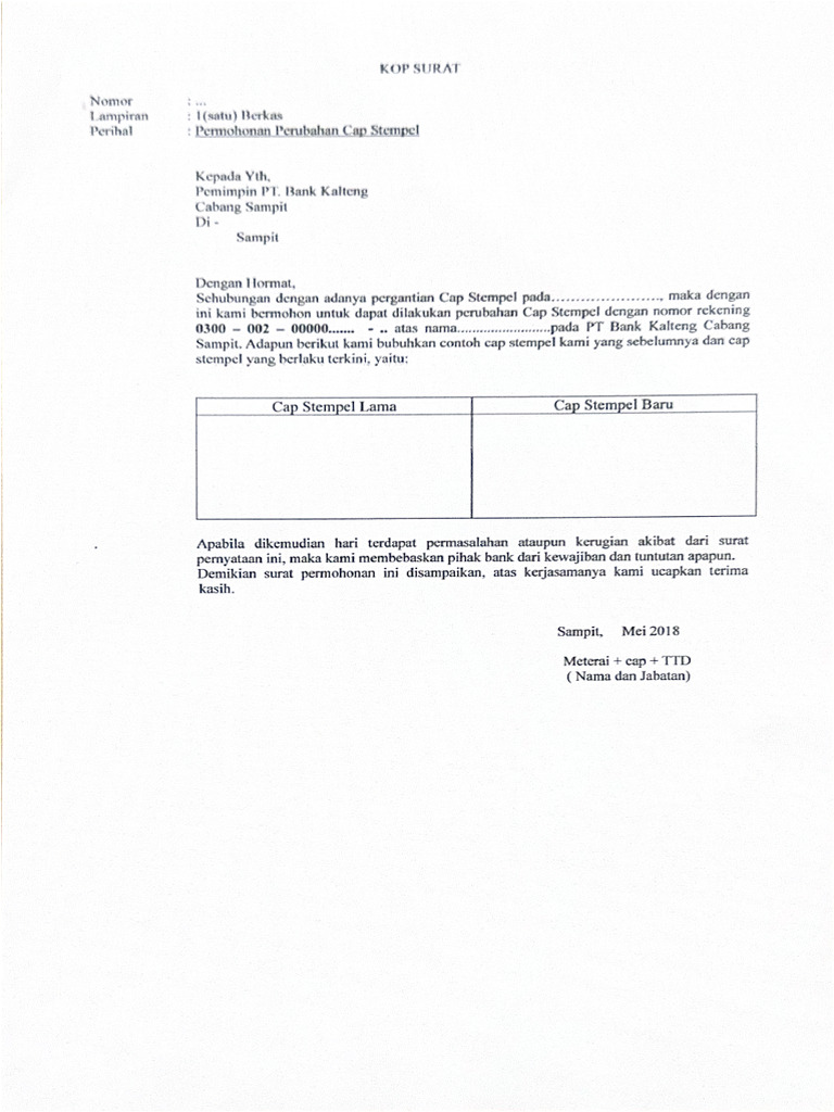 Surat Permohonan Perubahan Cap Stempel | PDF