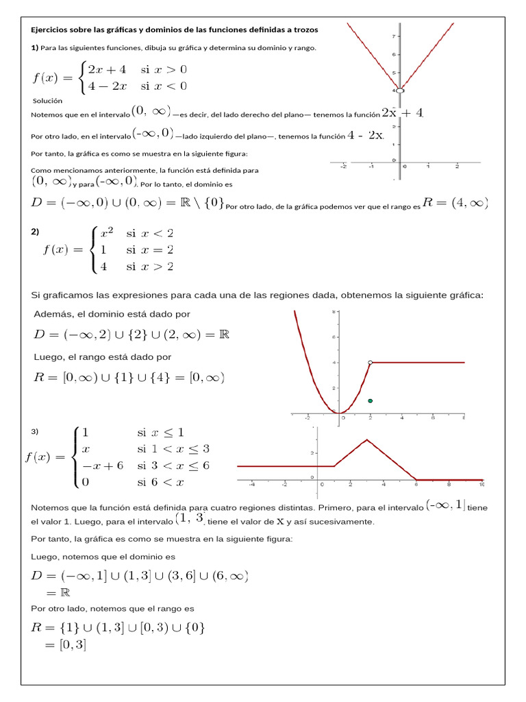 Ejercicios Funciones Definidas A Trozos | PDF | Función (Matemáticas) | Intervalo (Matemáticas)