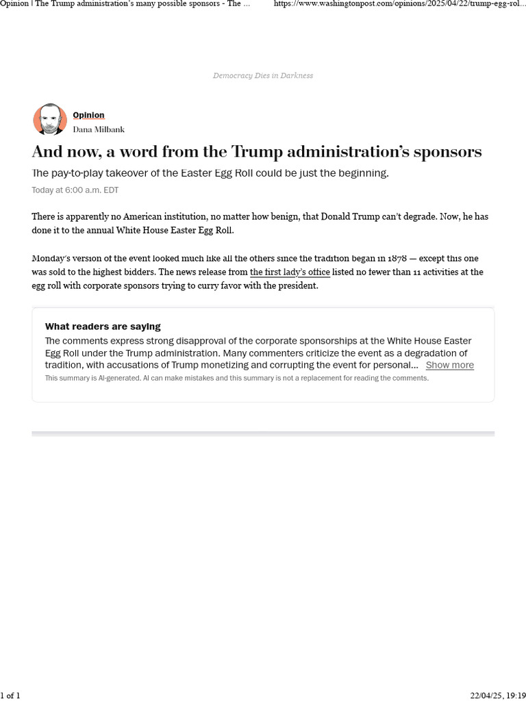 Opinion - The Trump Administration's Many Possible Sponsors - The Washington Post | PDF