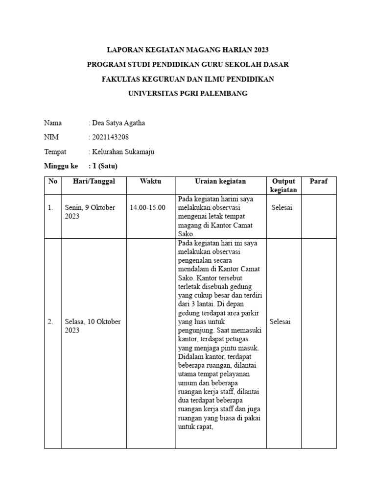 Laporan Kegiatan Magang Dea | PDF
