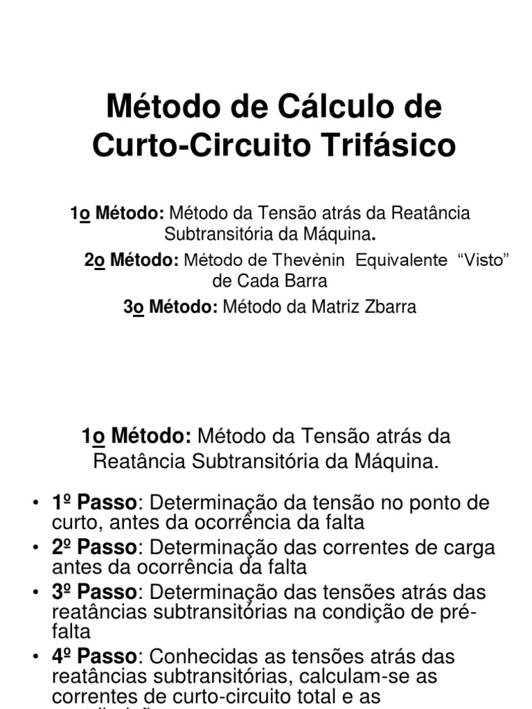 Método De Cálculo De Curto Circuito Trifasico Pdf Corrente Elétrica